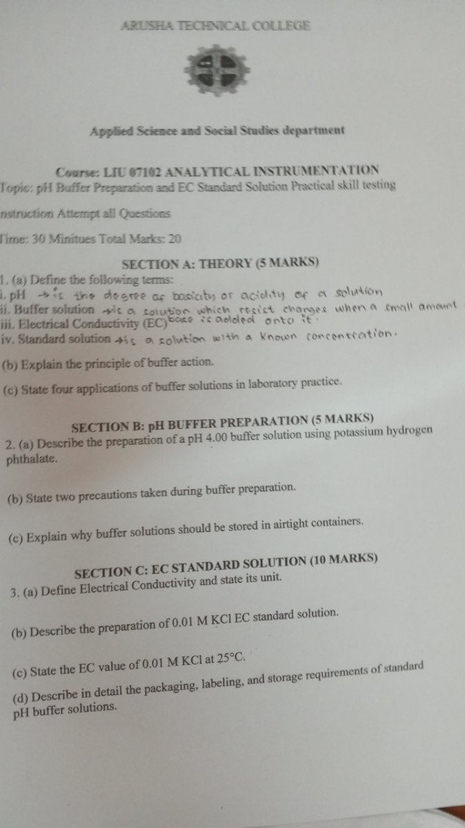 ARUSHA TECHNICAL COLLEGE Applied Science and Social Studies department Co..