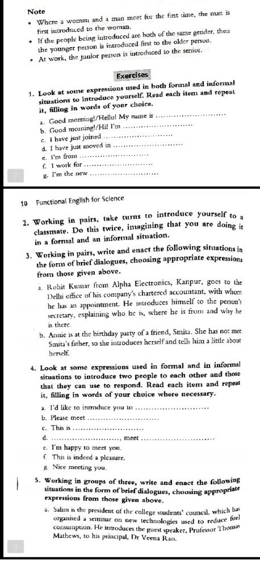 Here are some exercises related to introductions in English: Note Where