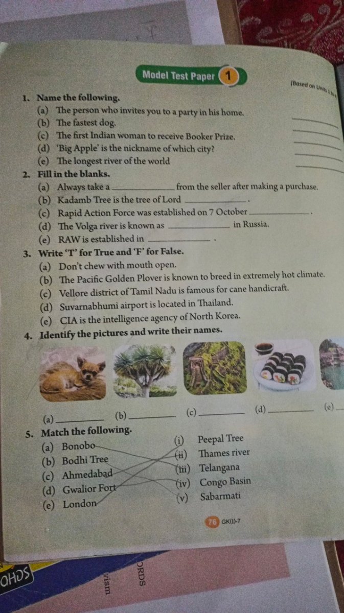 Model Test Paper 1 Name the following. (a) The person who invites you..