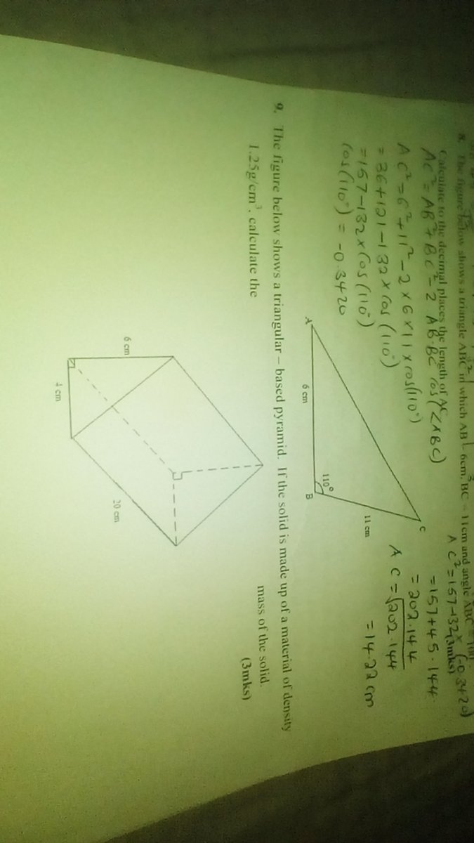 The figure below shows a triangular-based pyramid. If the solid is made u..
