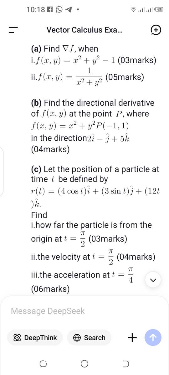 Vector Calculus Exam (a) Find \nabla f, when i. f(x, y) = x^2 + y^2 - 1