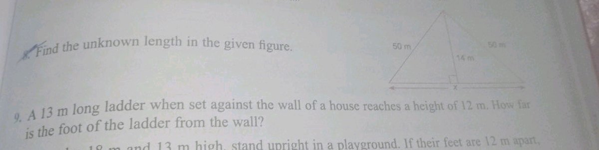 Find the unknown length in the given figure. (Diagram shows an isosceles..