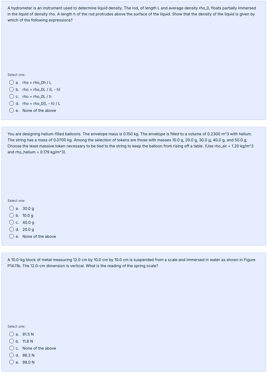 A hydrometer is an instrument used to determine liquid density. The rod,