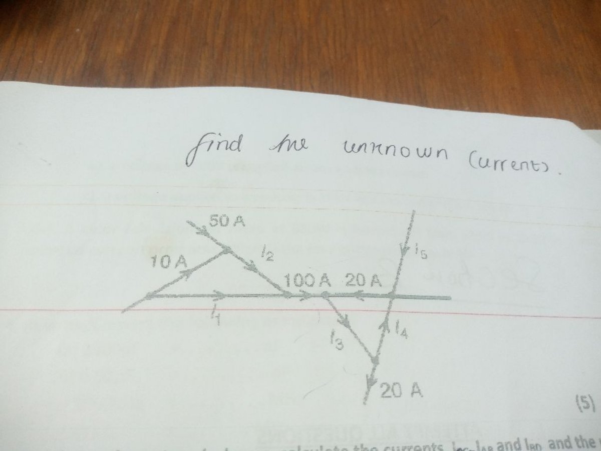 Find the unknown currents in the given diagram. | Filo