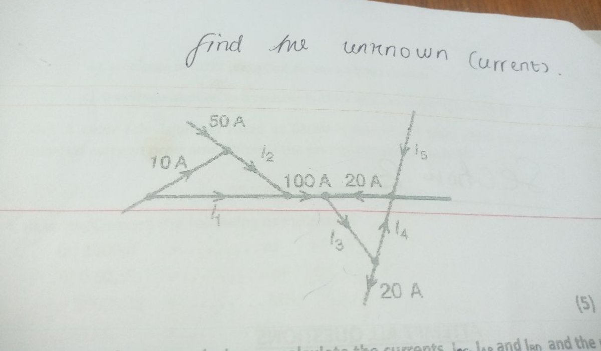 Find the unknown currents in the given circuit diagram. | Filo