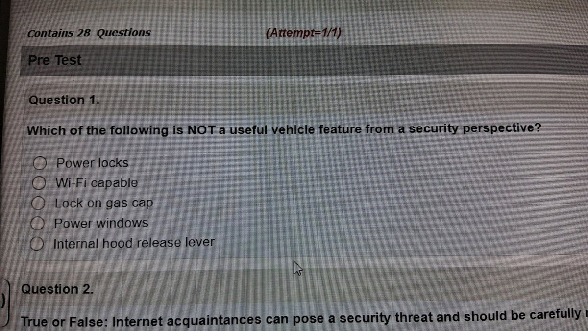 Question 1. Which of the following is NOT a useful vehicle feature from a..