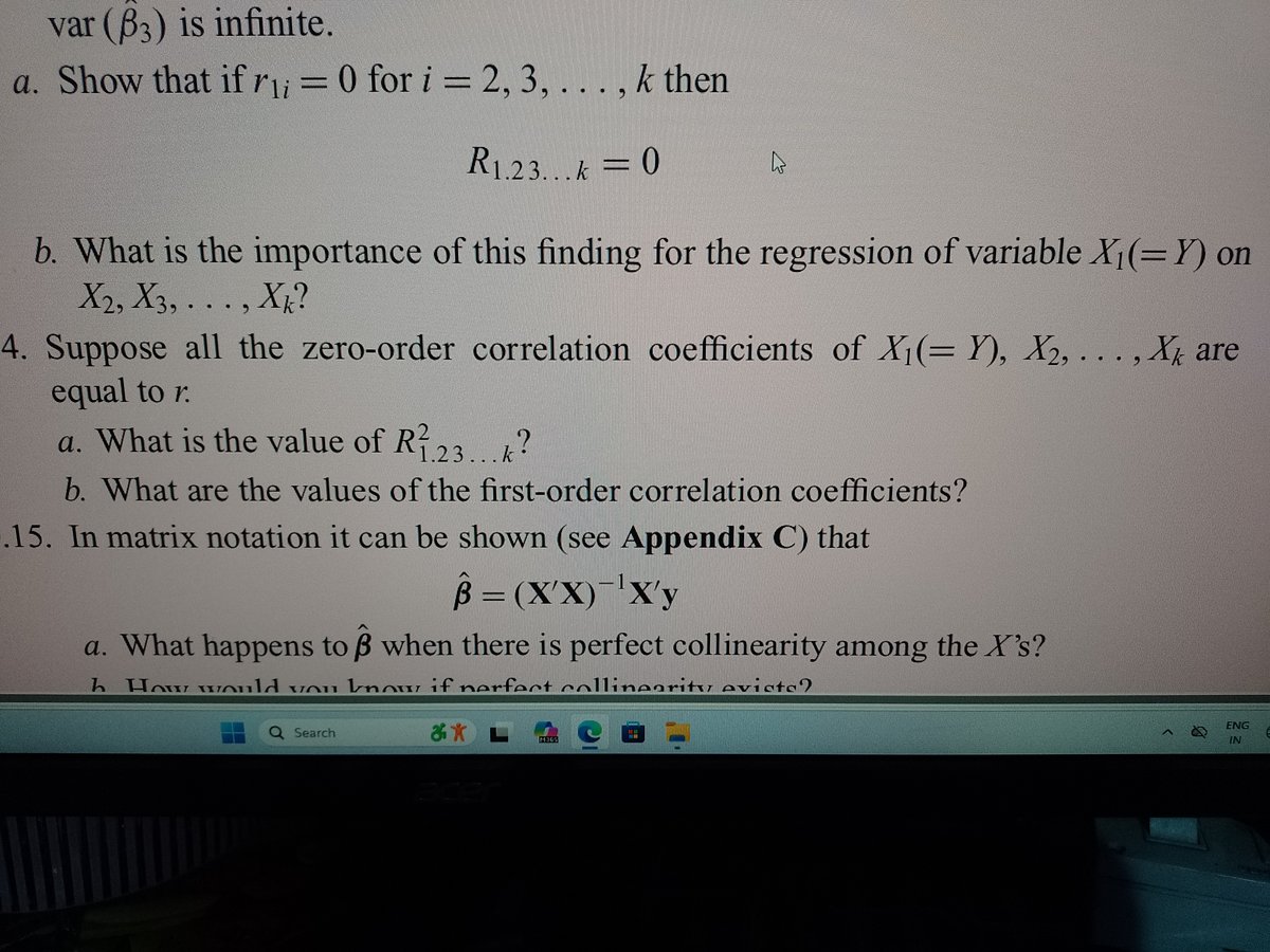 Here are the questions: Question 10.13 Given: var(\hat{\beta}_3) is inf..