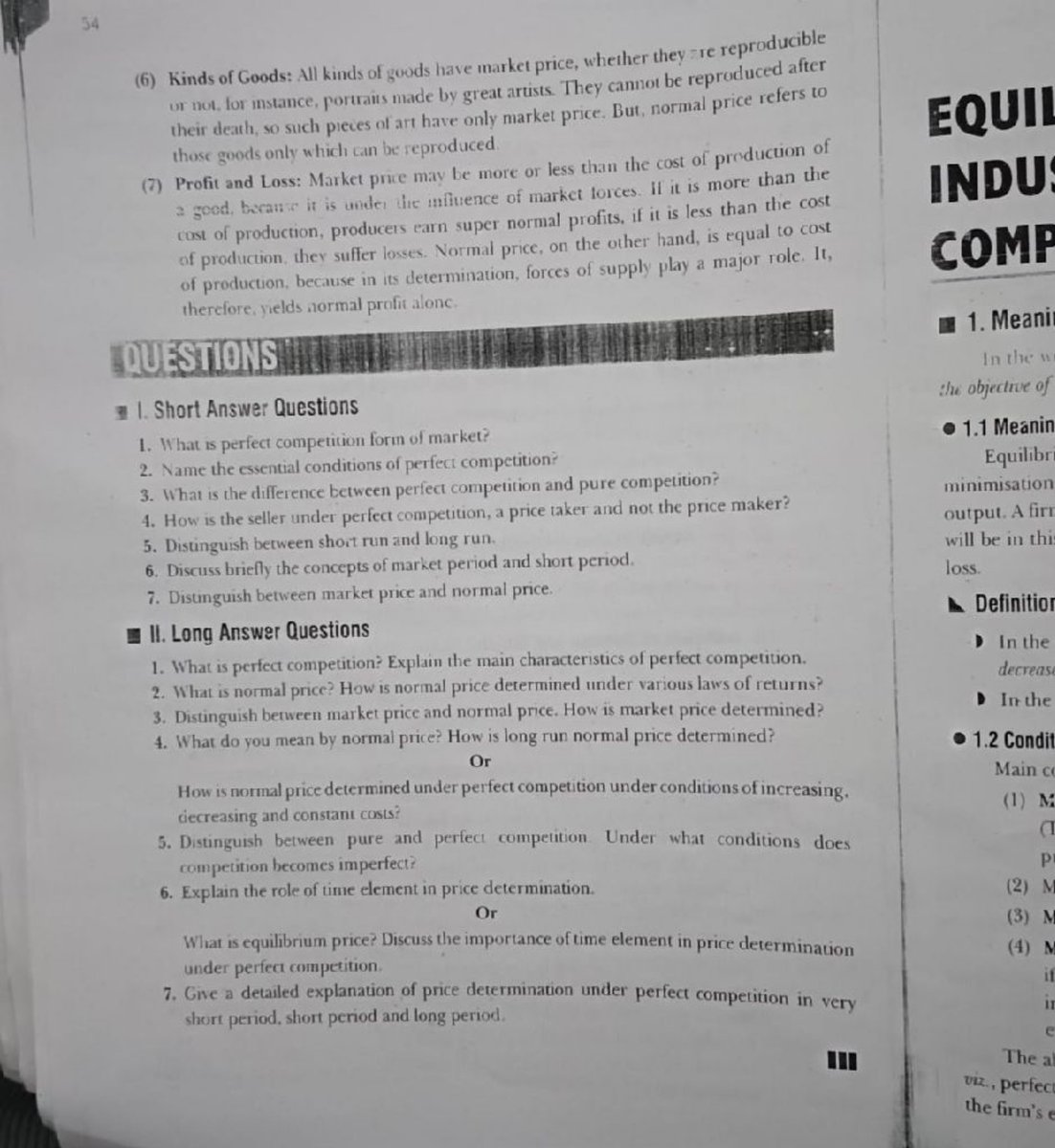 I. Short Answer Questions What is perfect competition form of market? Na..