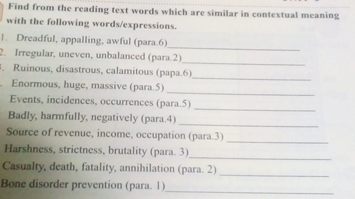 Find from the reading text words which are similar in contextual meaning
