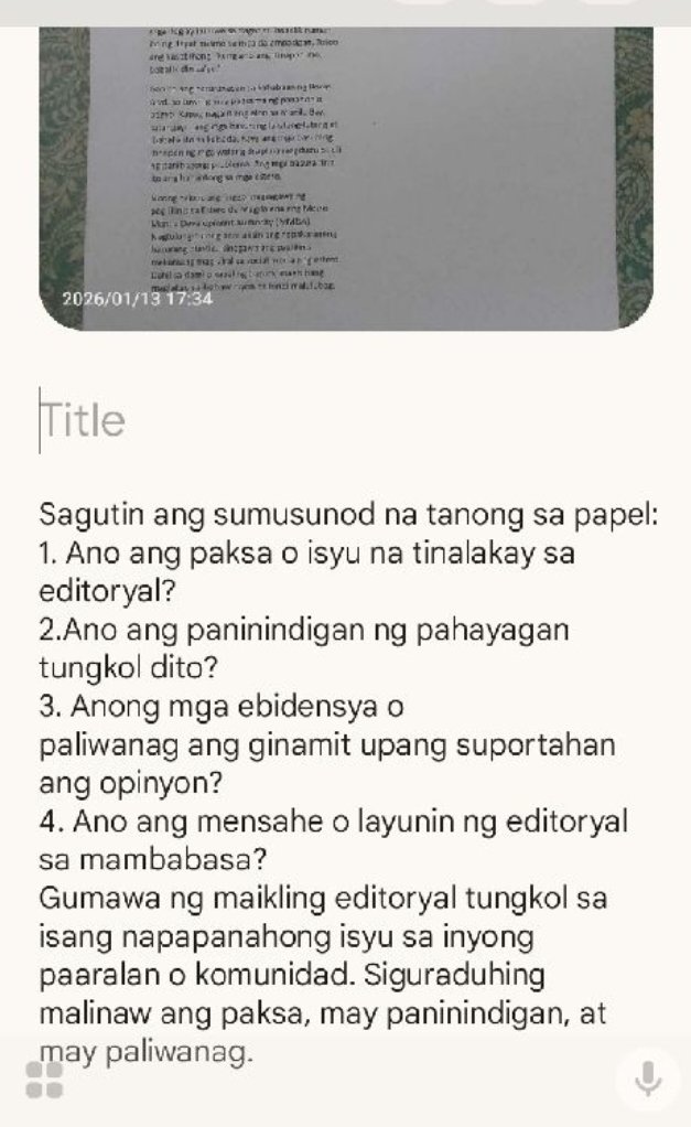 Sagutin ang sumusunod na tanong sa papel: Ano ang paksa o isyu na tinalak..