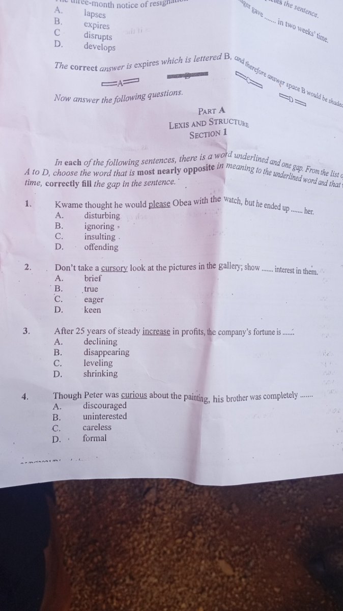 In each of the following sentences, there is a word underlined and one ga..