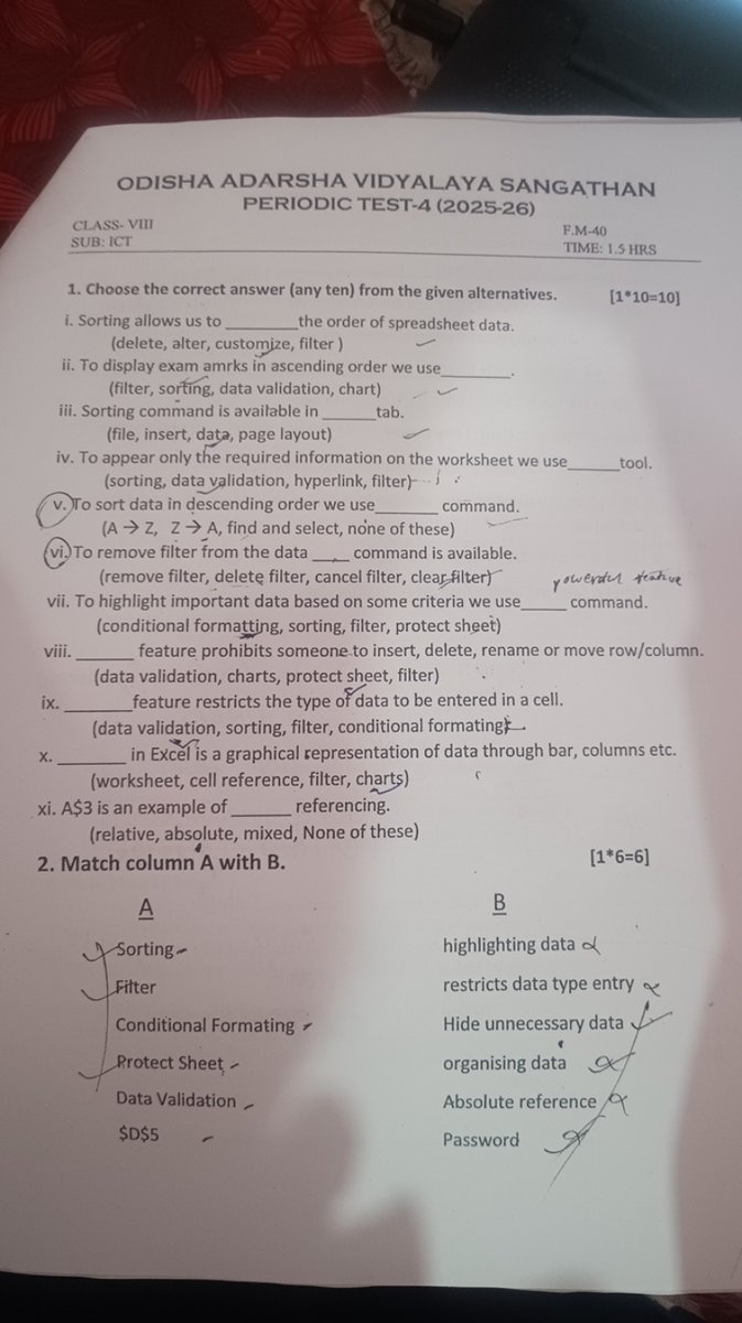 Choose the correct answer (any ten) from the given alternatives. i. Sort..