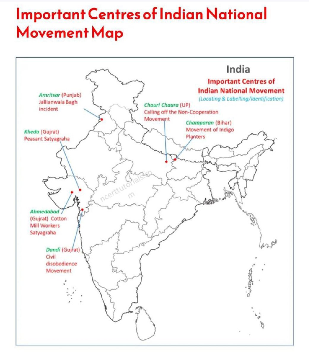 The provided image is a map titled "Important Centres of Indian National