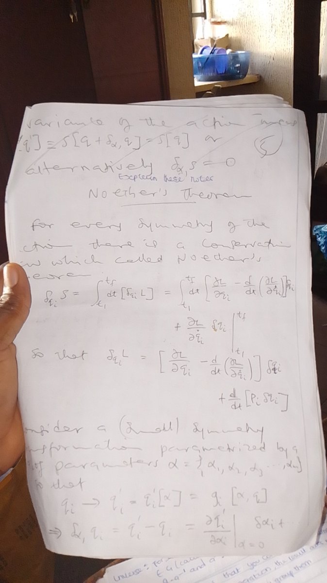 Explain these notes on Noether's Theorem: Noether's Theorem For every s..
