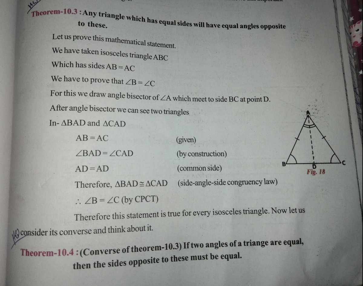 Theorem-10.3: Any triangle which has equal sides will have equal angles o..