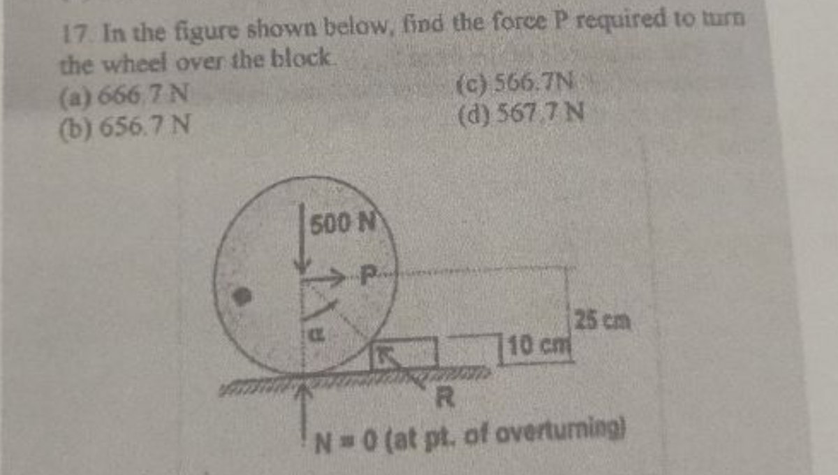 In the figure shown below, find the force P required to turn the wheel ov..