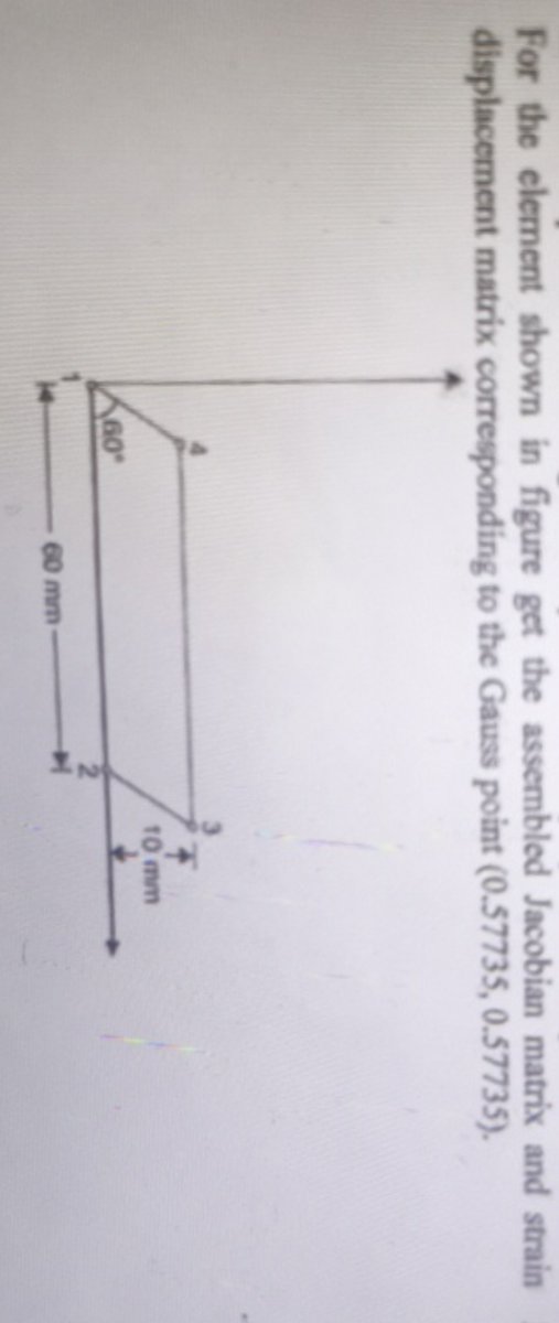 For the element shown in figure, get the assembled Jacobian matrix and st..