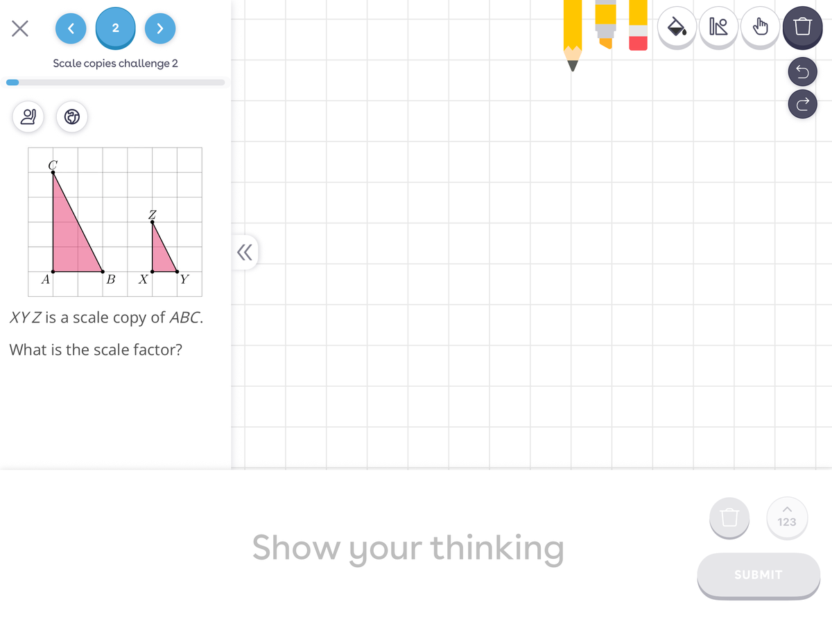 Given that triangle XYZ is a scale copy of triangle ABC, what is the scal..