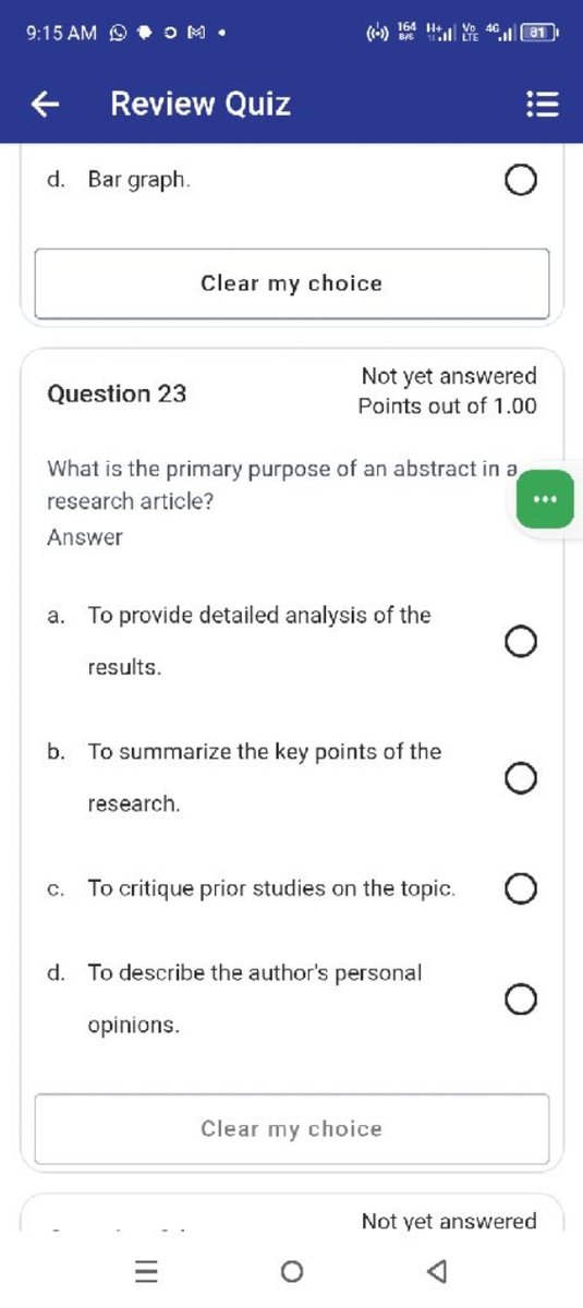 What is the primary purpose of an abstract in a research article? a. To
