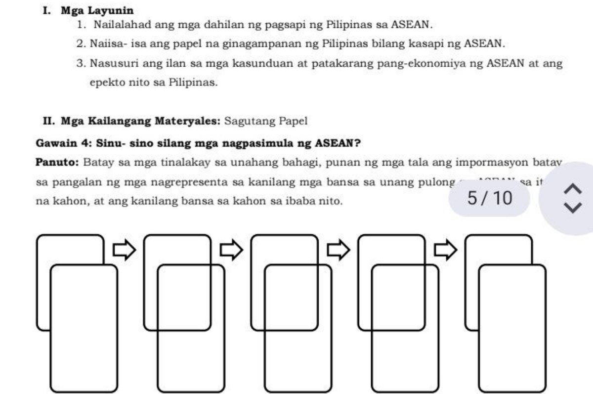 I. Mga Layunin Nailalahad ang mga dahilan ng pagsapi ng Pilipinas sa ASEA..
