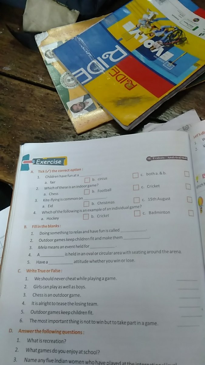 Here's the question image Exercise A. Tick ( ) the correct option: Chil..