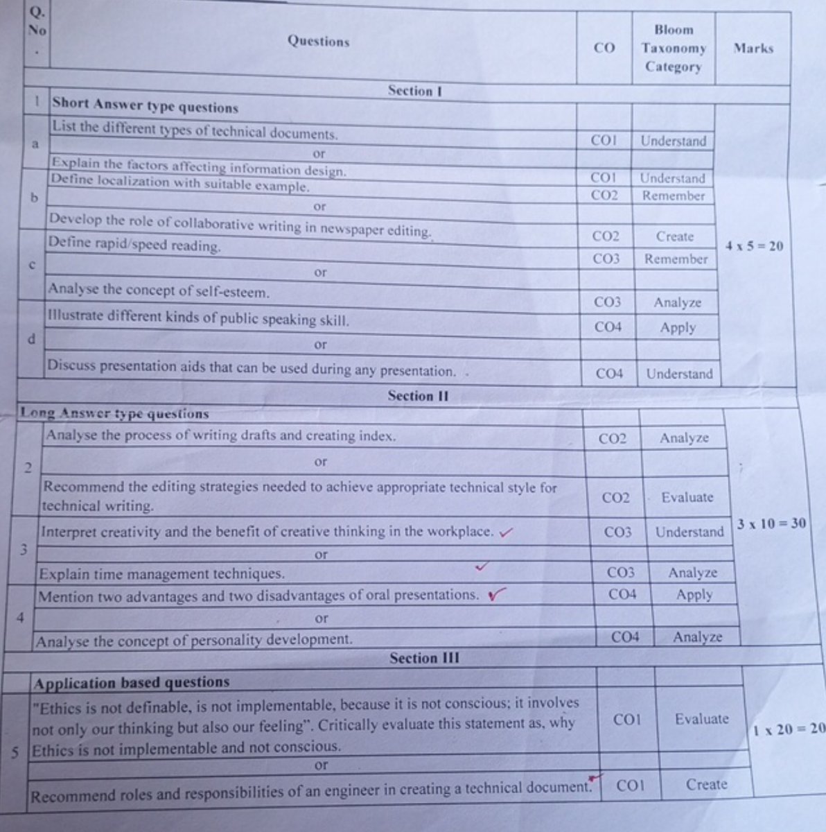 Here are the questions from the image: Section I: Short Answer type ques..