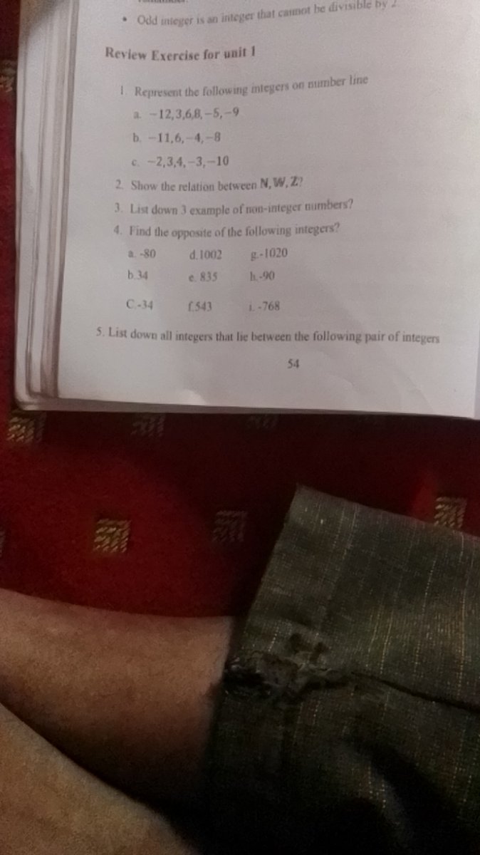 Review Exercise for unit 1 Represent the following integers on number li..