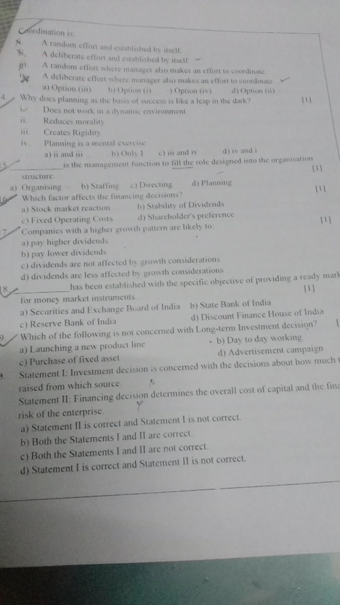 Here are multiple-choice questions related to Commerce: Question 1: Coor..