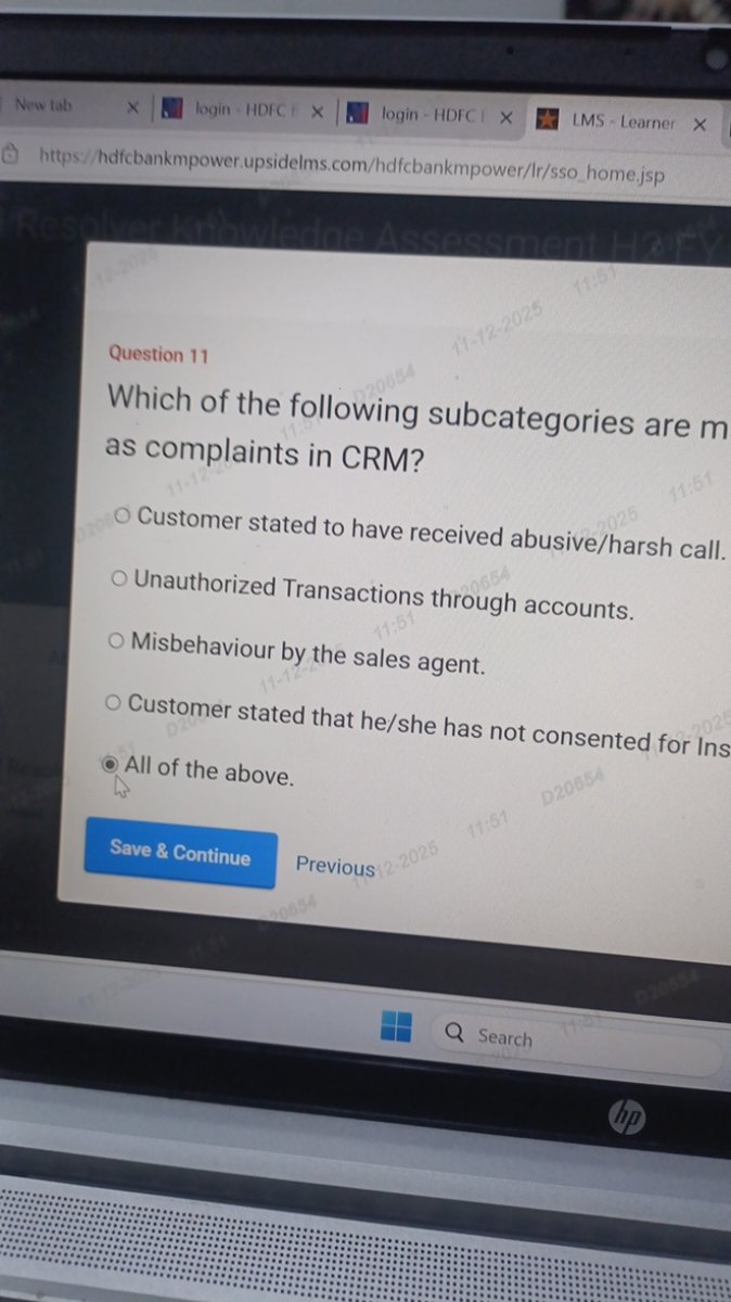 Question 11 Which of the following subcategories are marked as complaints..