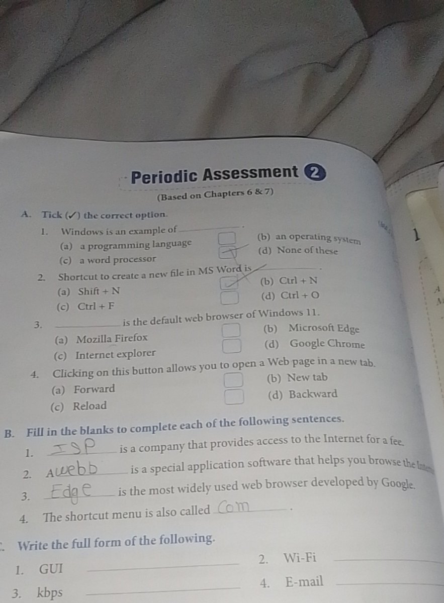 Here are the questions from the Periodic Assessment: A. Tick ( ) the cor..