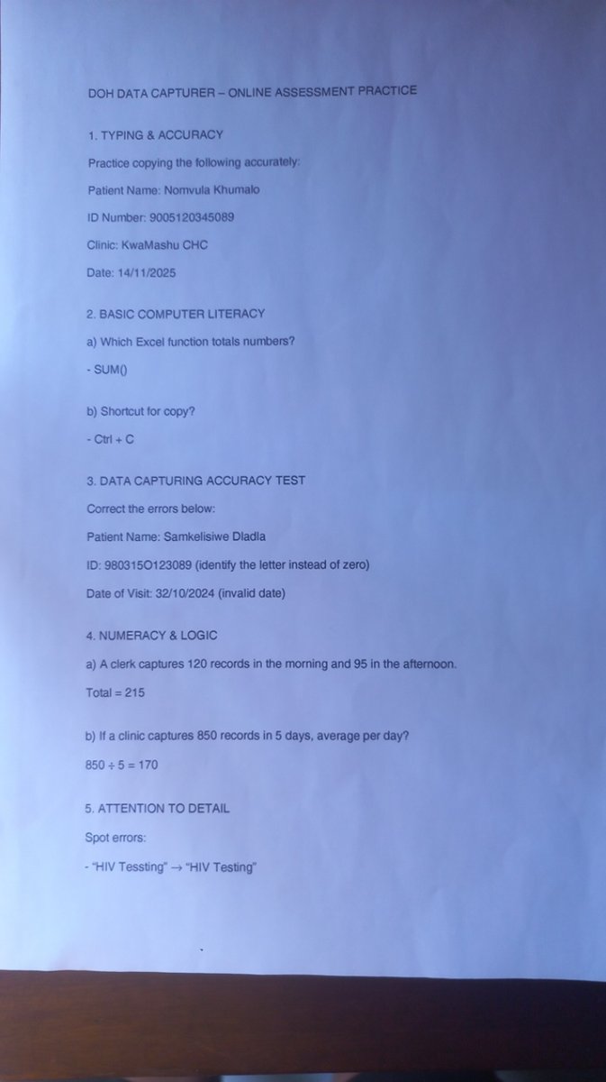DOH DATA CAPTURER - ONLINE ASSESSMENT PRACTICE TYPING & ACCURACY Practic..