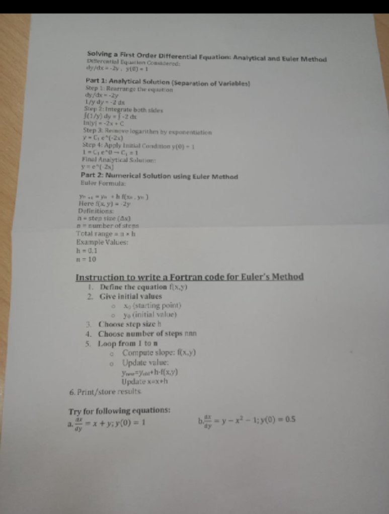 Solving a First Order Differential Equation: Analytical and Euler Method