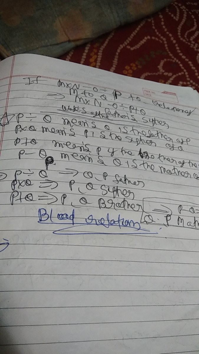 If: P ÷ Q means Q is the father of P P x Q means P is the sister of Q P