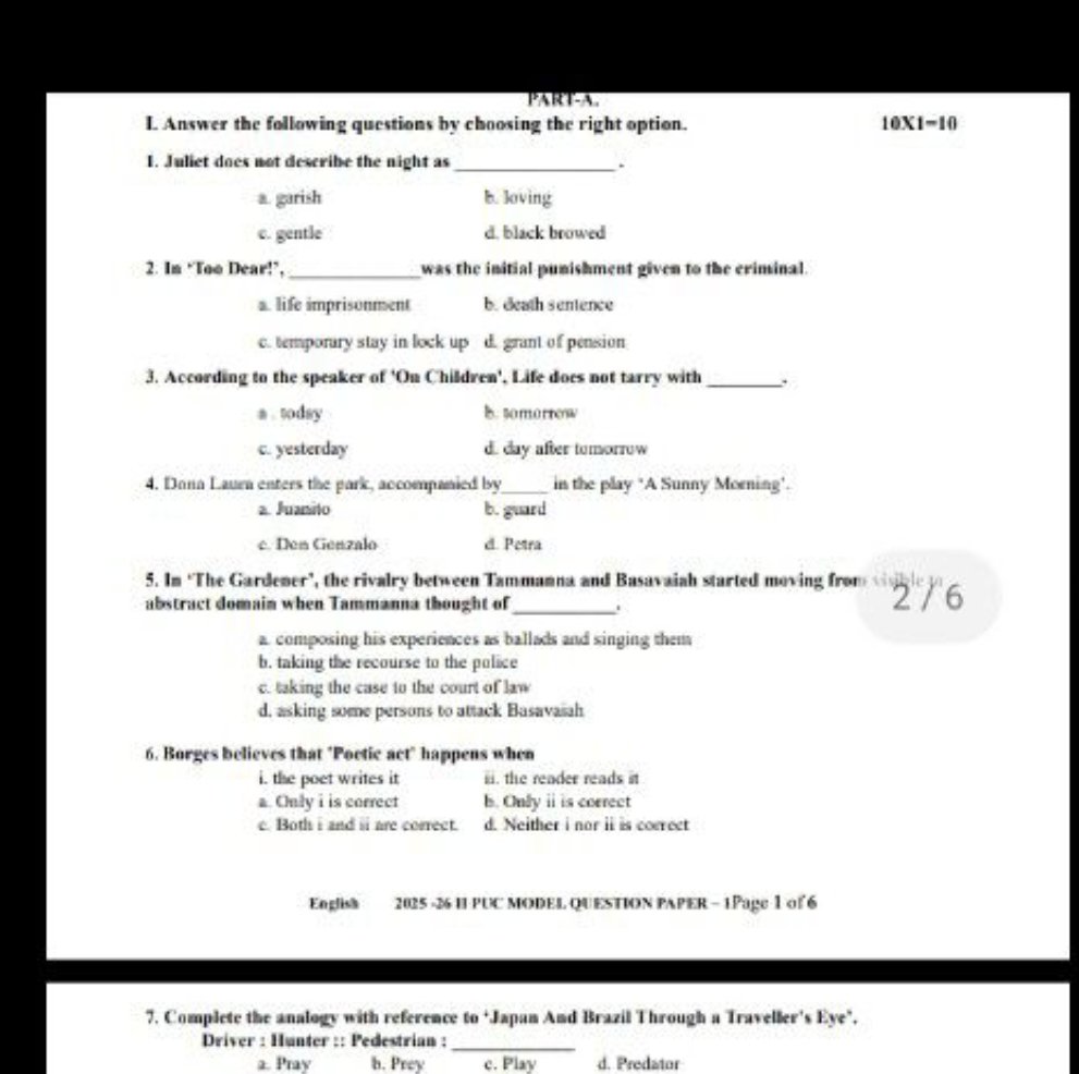 PART-A. I. Answer the following questions by choosing the right option.