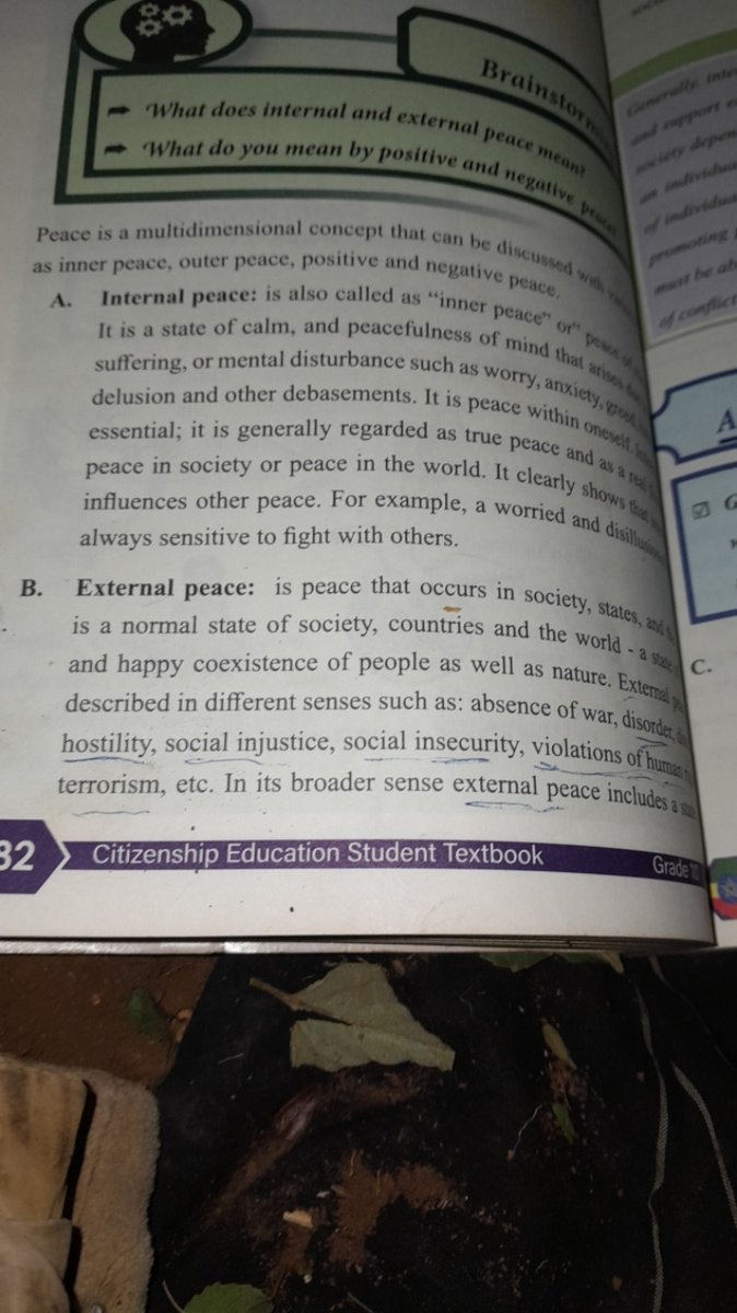 What does internal and external peace mean? What do you mean by positive..