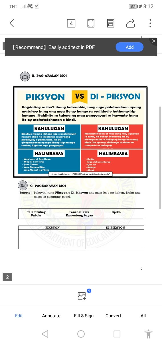 B. PAG-ARALAN MO! PIKSYON VS DI-PIKSYON Pagdating sa iba't ibang babasa..