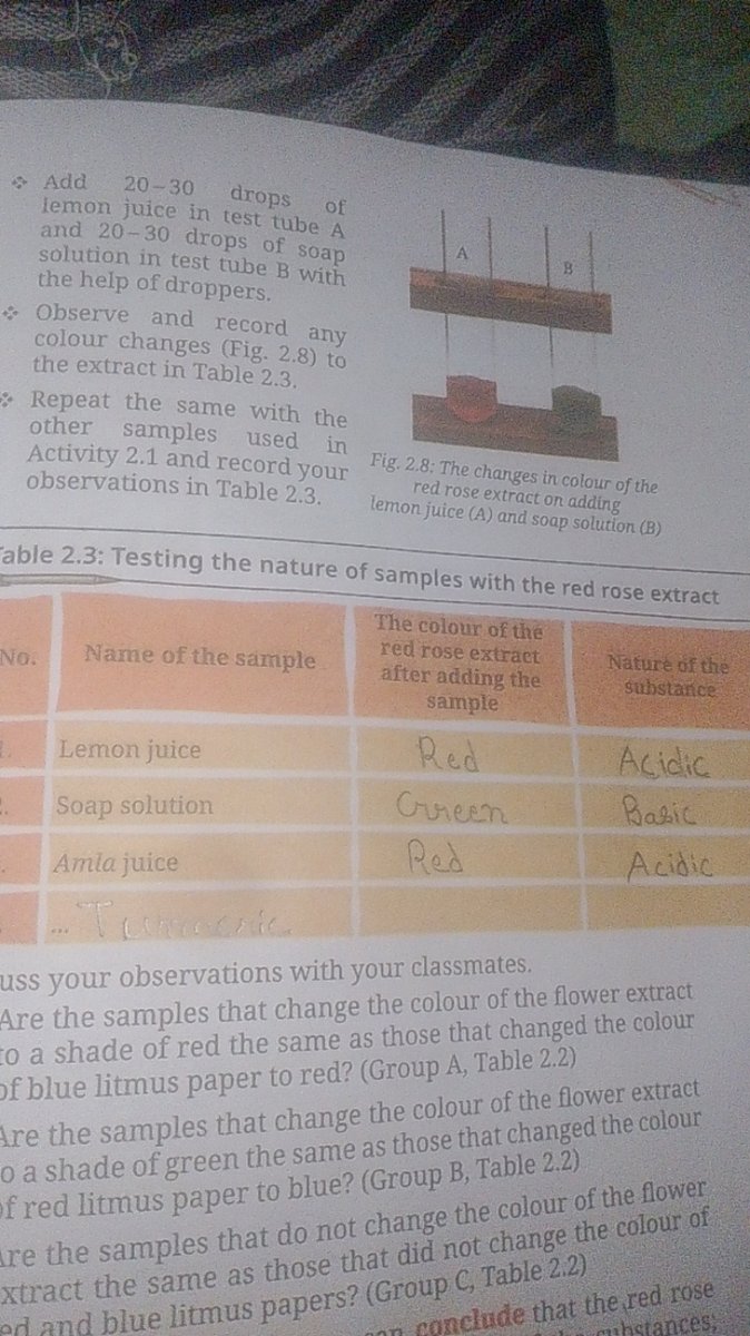 Add 20-30 drops of lemon juice in test tube A and 20-30 drops of soap sol..
