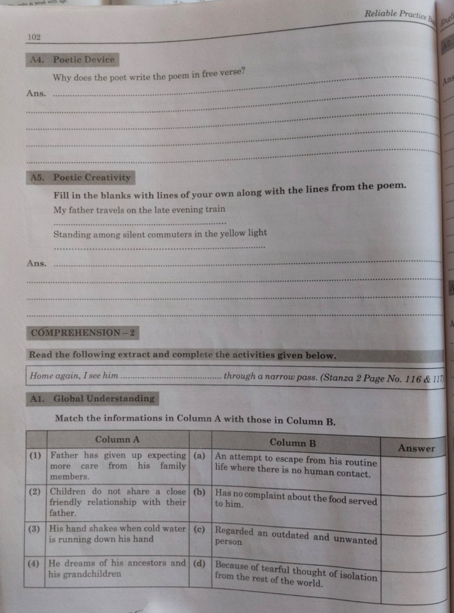 A4. Poetic Device Why does the poet write the poem in free verse? A5. Po..