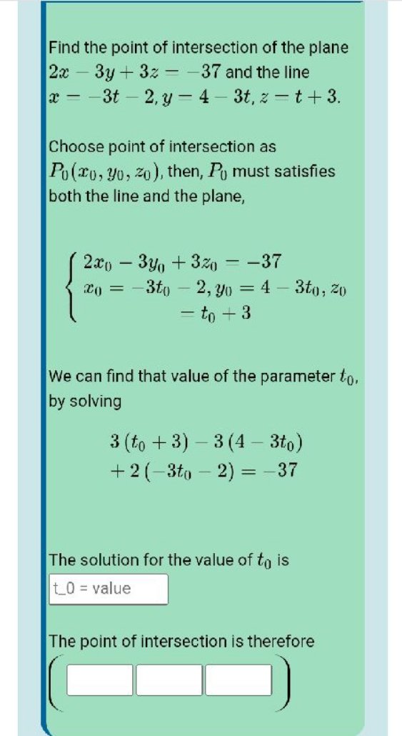 Find the point of intersection of the plane 2x-3y+3z-37 and the line x=-3..
