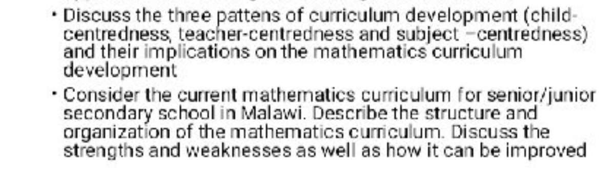 Discuss the three patterns of curriculum development (child-centredness,