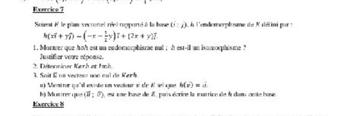 Exercice 7 Soit E le plan vectoriel réel rapporté à la base (\vec{i}; \ve..
