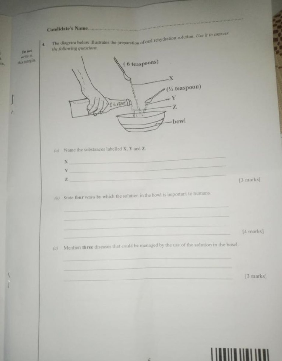 The diagram below illustrates the preparation of oral rehydration solutio..