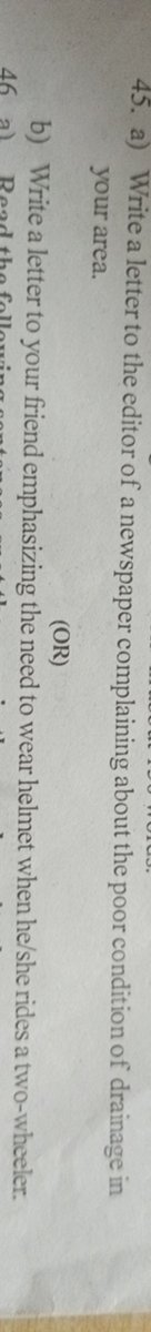 a) Write a letter to the editor of a newspaper complaining about the poor..