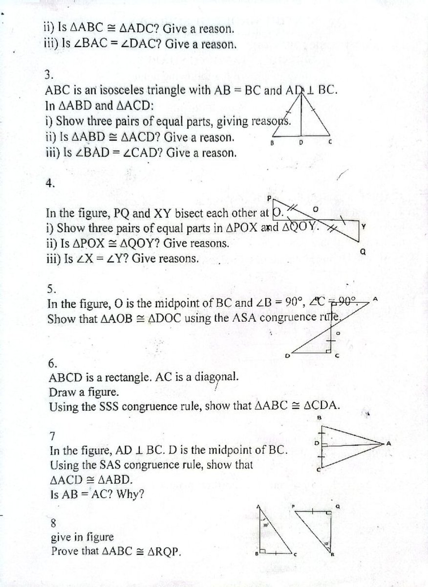 Here are several geometry problems involving triangles and congruence: 3..