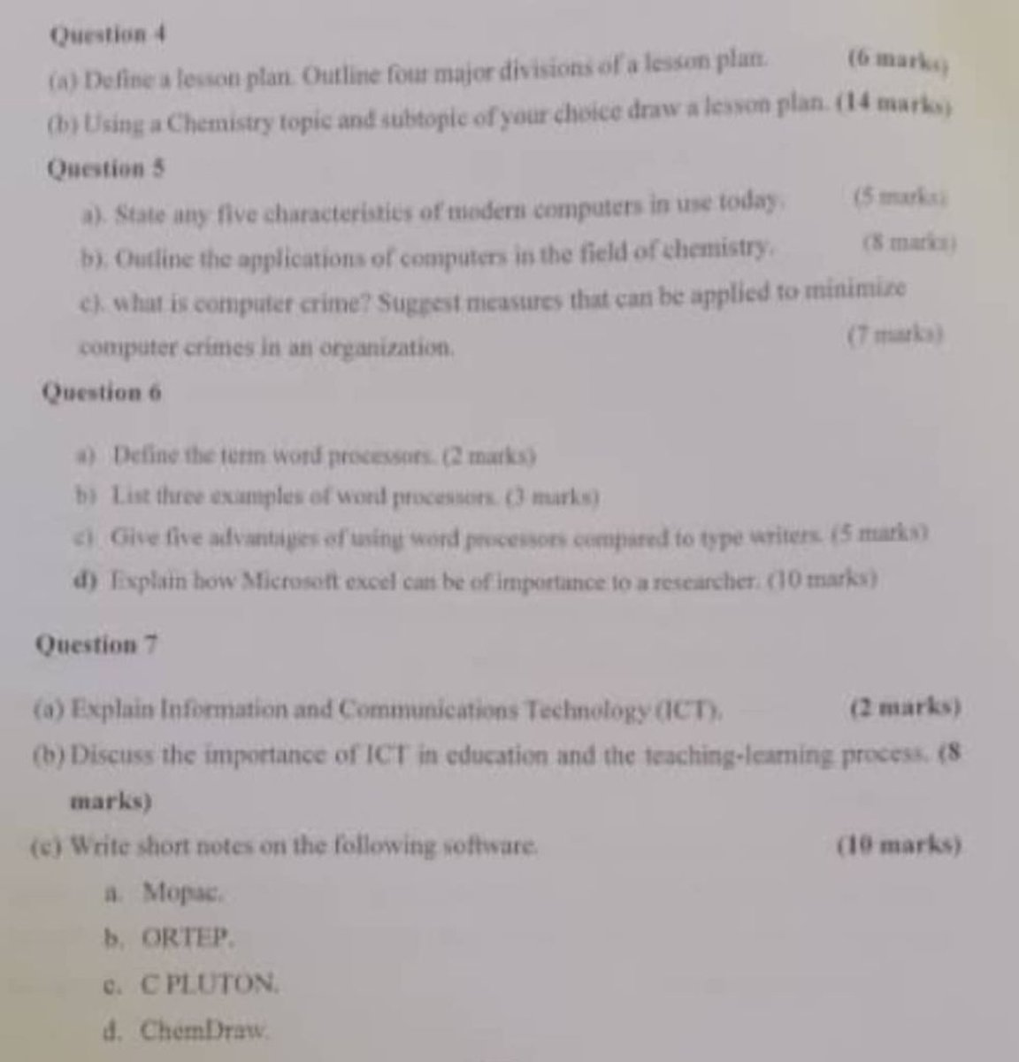 Question 4 (a) Define a lesson plan. Outline four major divisions of a le..