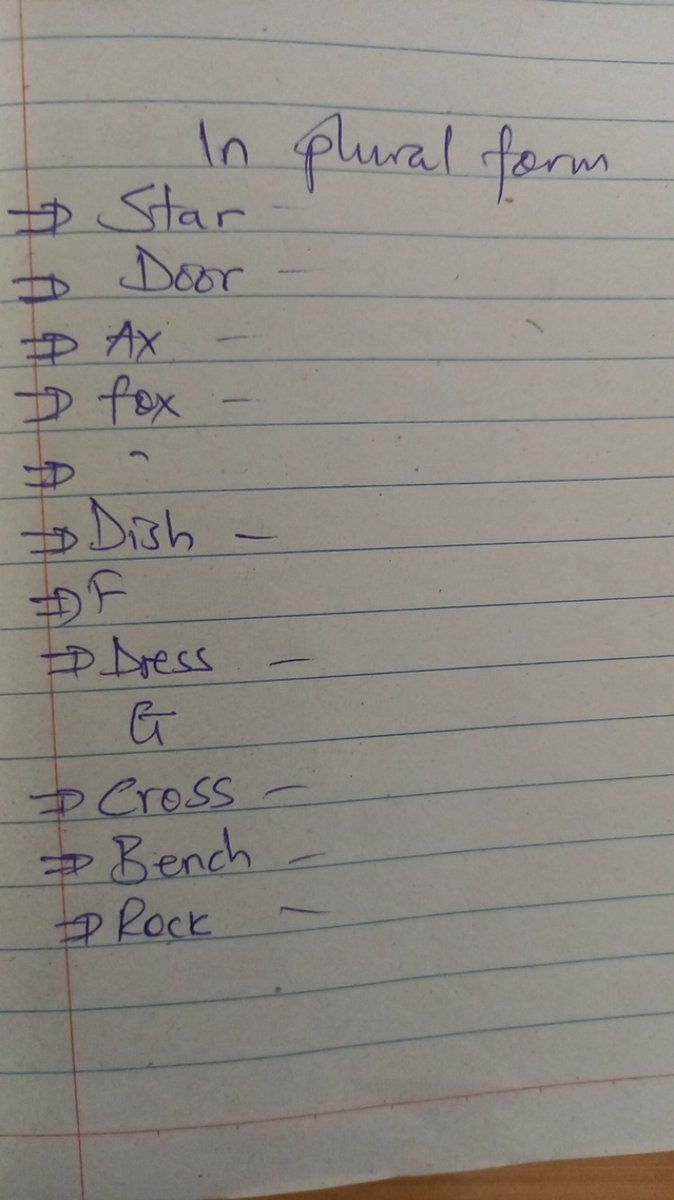 Provide the plural form for the following words: Star Door Ax Fox Dish D..