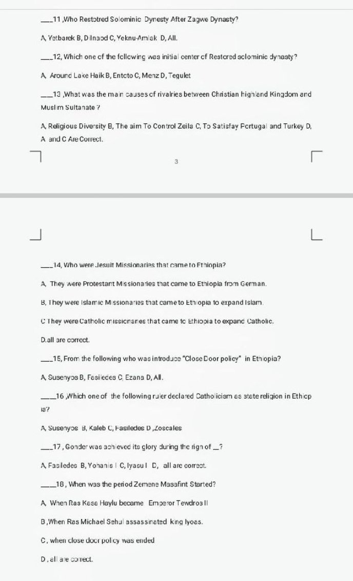 Who restored the Solomonic Dynasty after the Zagwe Dynasty? A. Yetbarek B..