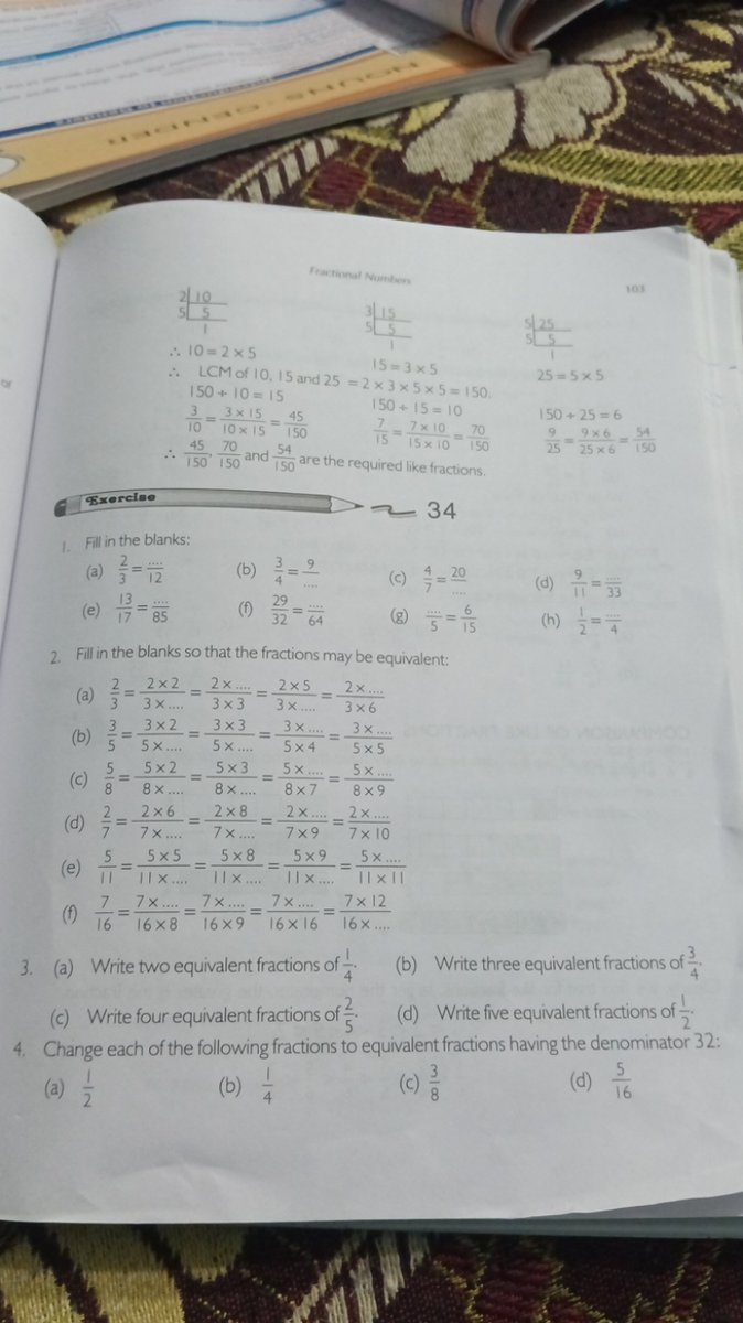 Here's the question image Exercise 34 Fill in the blanks: (a) \frac{..