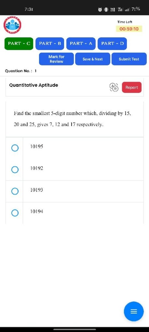 Find the smallest 5-digit number which, dividing by 15, 20 and 25, gives