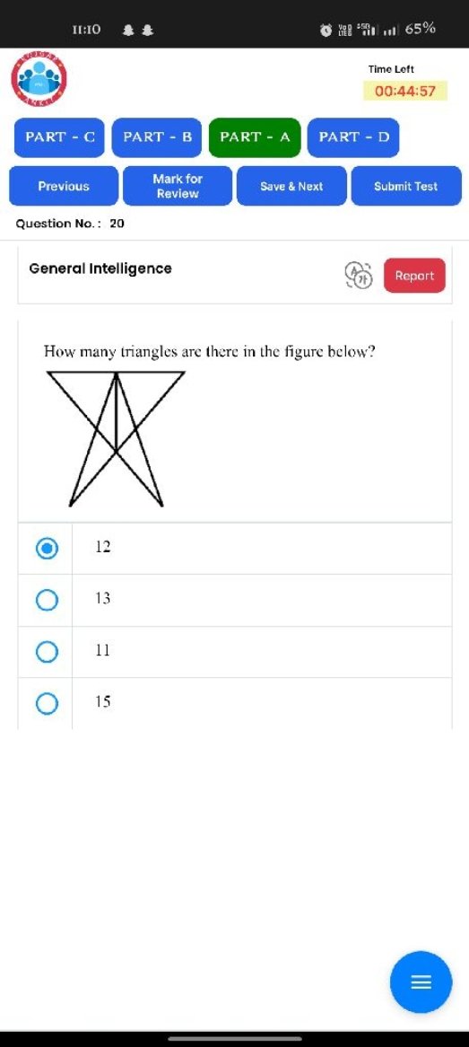 How many triangles are there in the figure below? [Diagram of intersecti..